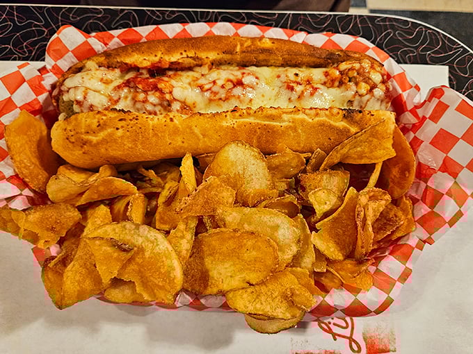 This meatball sub isn't messing around. Served with house-made chips that crackle with each bite, it's the lunch equivalent of a standing ovation.