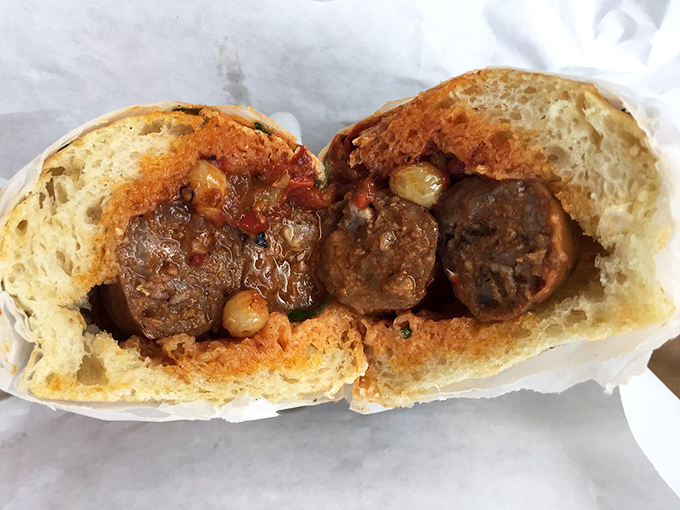 The Merguez Sausage special&mdash;where North Africa meets Ohio in a flavor summit. These meatballs aren't just rolling; they're taking a victory lap.