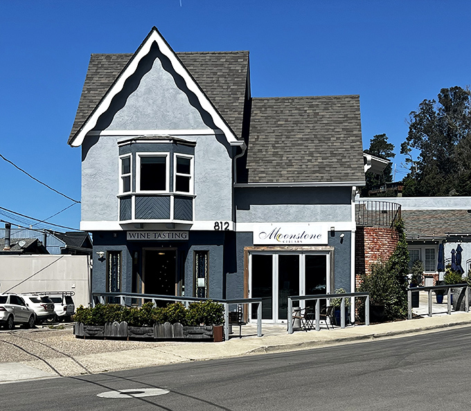 Moonstone Cellars' distinctive blue-gray Victorian architecture houses wine treasures that reflect the terroir of this magical coastal region.