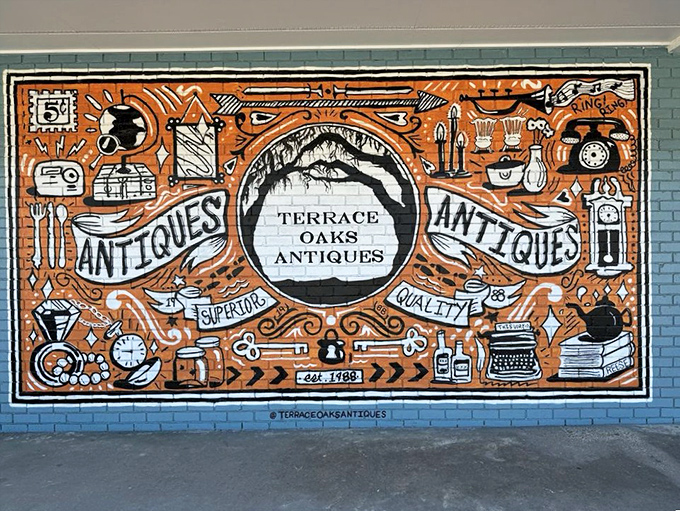 The vibrant mural outside announces Terrace Oaks' mission: preserving the everyday objects that tell our collective American story.