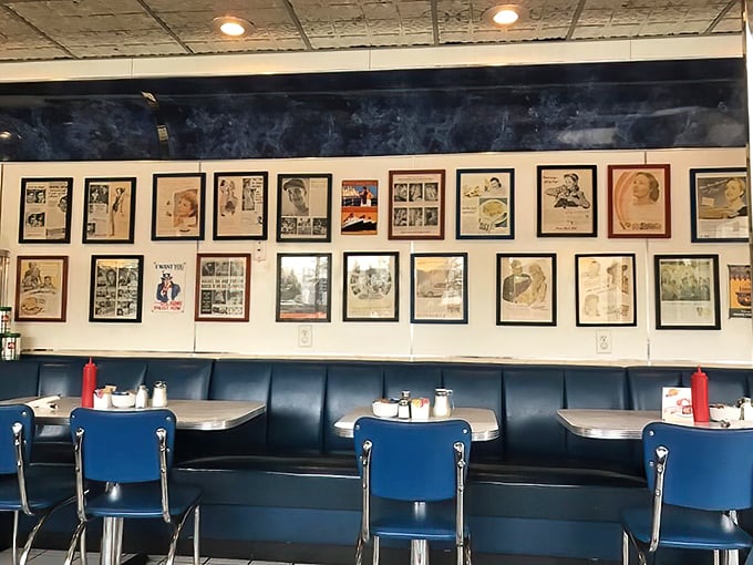 Wall-to-wall nostalgia creates the perfect backdrop for comfort food. These vintage ads have witnessed countless first dates and family celebrations.