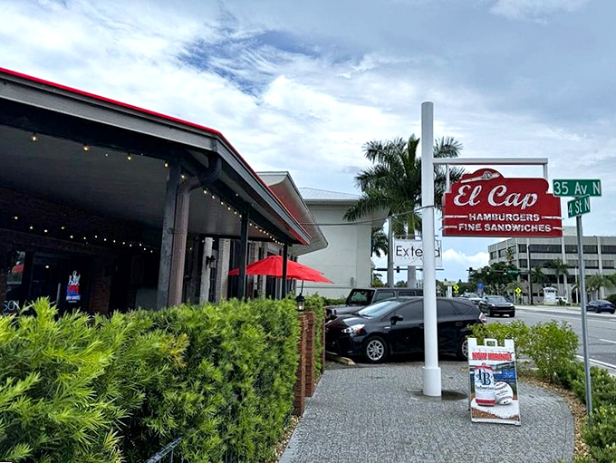 Florida sunshine and El Cap's classic sign&mdash;a match made in burger heaven. This corner has been drawing hungry pilgrims for over half a century. 