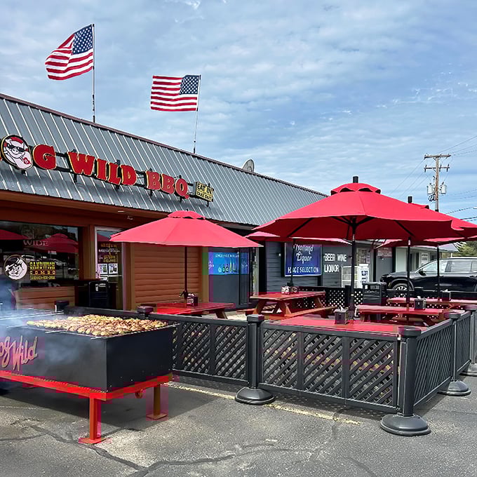 When Michigan weather cooperates, the outdoor seating area becomes the perfect stage for enjoying smoky treasures under open skies.