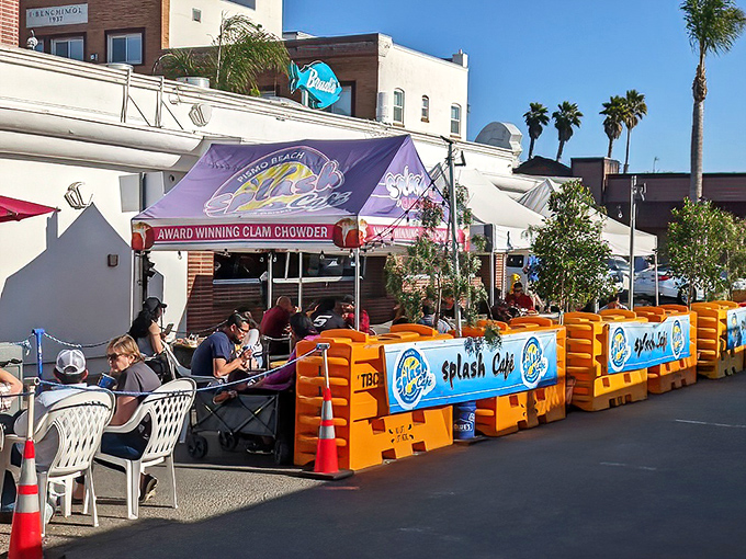 The outdoor setup lets you enjoy your chowder al fresco &ndash; because everything tastes better with ocean air seasoning.