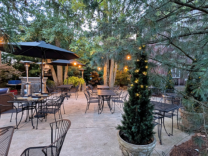 The outdoor patio whispers promises of summer evenings, where string lights twinkle above conversations that stretch pleasantly into the night.