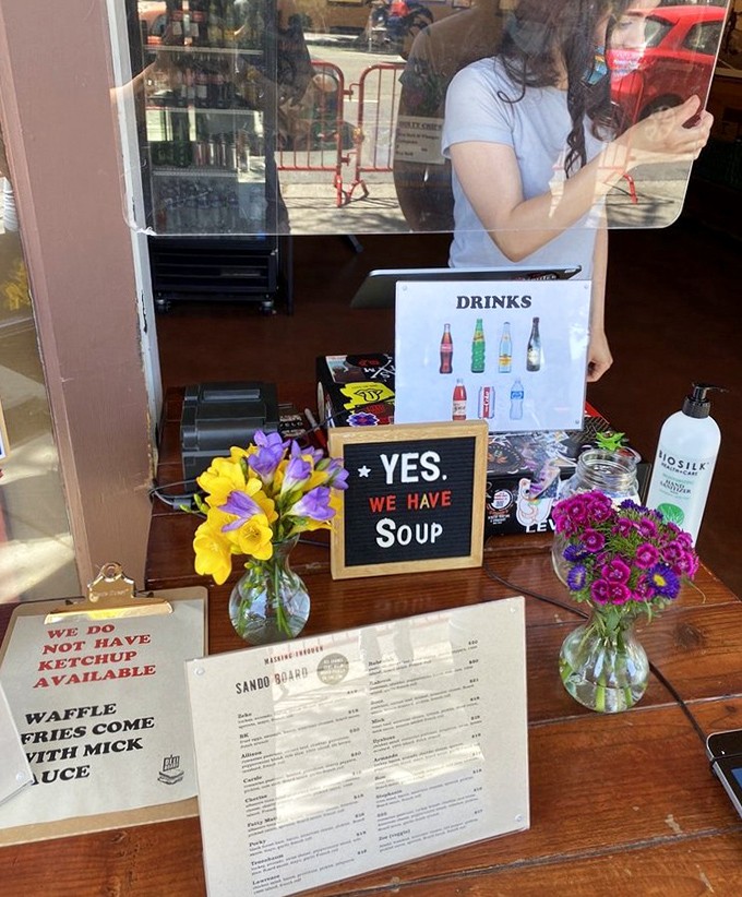 Fresh flowers and friendly service greet you at the outdoor counter, where soup and sandwich dreams come true daily.