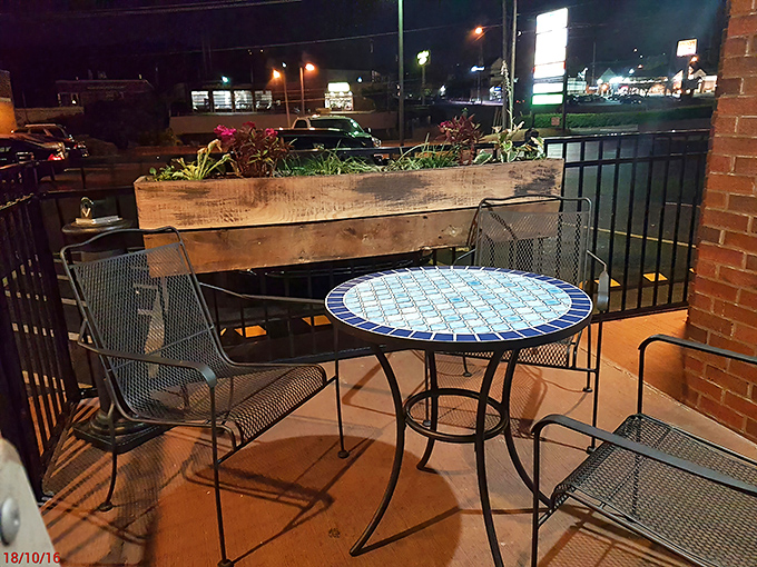 The patio offers a moment of cool evening air&mdash;nature's relief system for those who dared to order "extra hot."