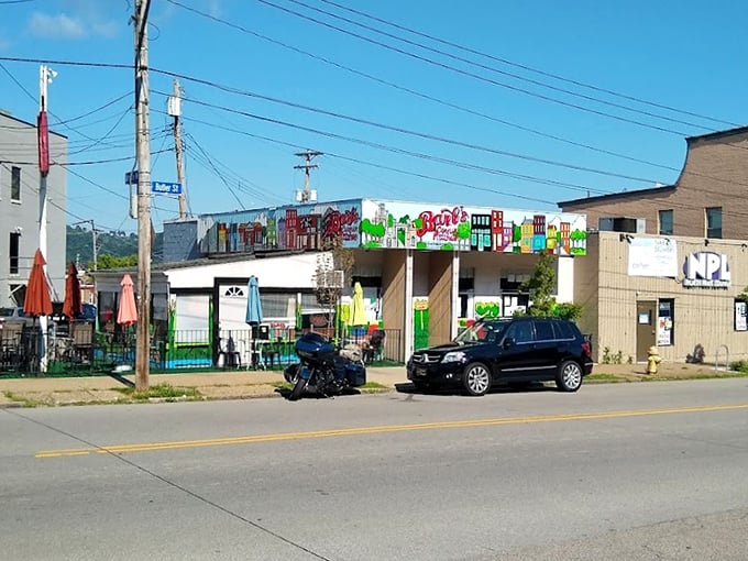 From the street, Barb's colorful mural serves as a beacon for hungry travelers seeking authentic Pittsburgh flavor in an unassuming package.