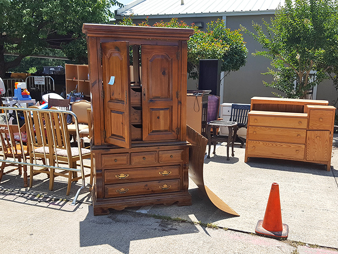 Outdoor furniture displays beckon from the parking lot&mdash;that solid wood armoire has weathered Texas summers and still looks better than anything from a big box store.