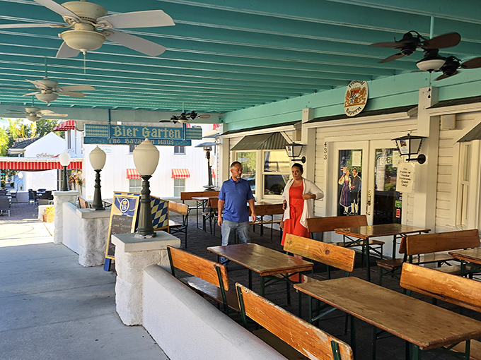 The outdoor patio: where Florida's perfect weather meets Germany's perfect food. This is where memories are made, one schnitzel at a time.