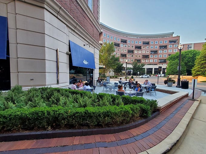 The outdoor patio offers a breath of fresh air and the perfect setting to enjoy seafood while contemplating how something so delicious traveled so far inland.