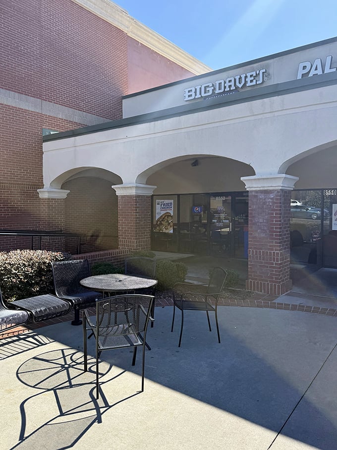 When weather permits, take your treasure outside. The patio offers fresh air and the perfect setting to contemplate how a sandwich can change your day.