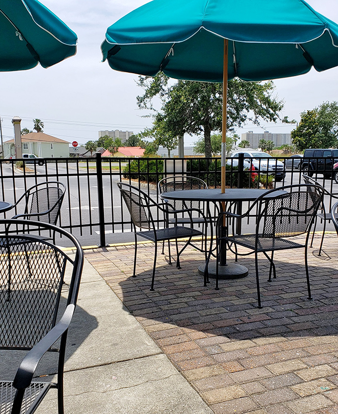 The outdoor seating area offers fresh air with your fresh-squeezed orange juice &ndash; a civilized way to ease into a day of beach adventures.