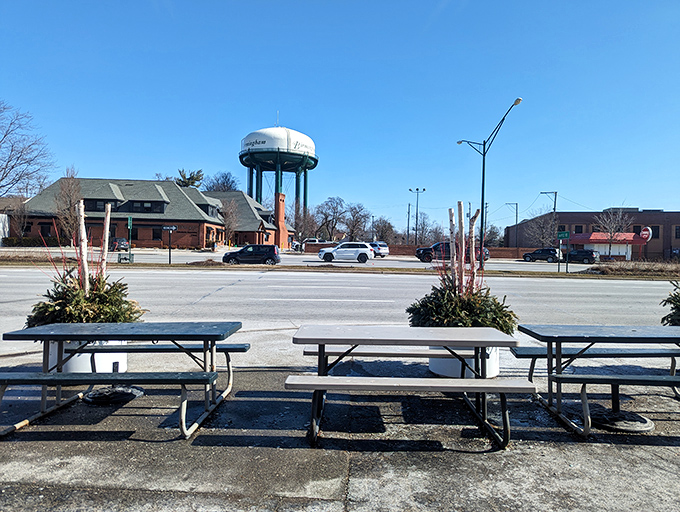 Outdoor picnic tables await fair-weather diners&mdash;because sometimes a burger this good deserves to be enjoyed in the Michigan sunshine.
