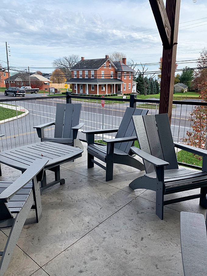 Adirondack chairs on the patio invite you to sit a spell and contemplate life's important questions, like "Should my next scoop be chocolate or vanilla?"
