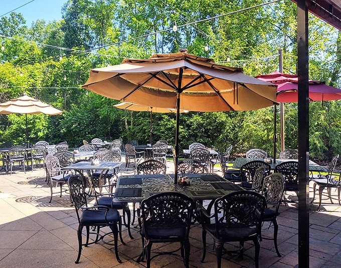 On perfect summer days, this sunny patio becomes Westerville's own little piece of Italy, complete with umbrella-shaded tables and lush greenery.