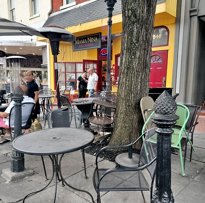 Sidewalk seating offers the perfect spot for people-watching while savoring authentic Italian flavors in historic downtown.