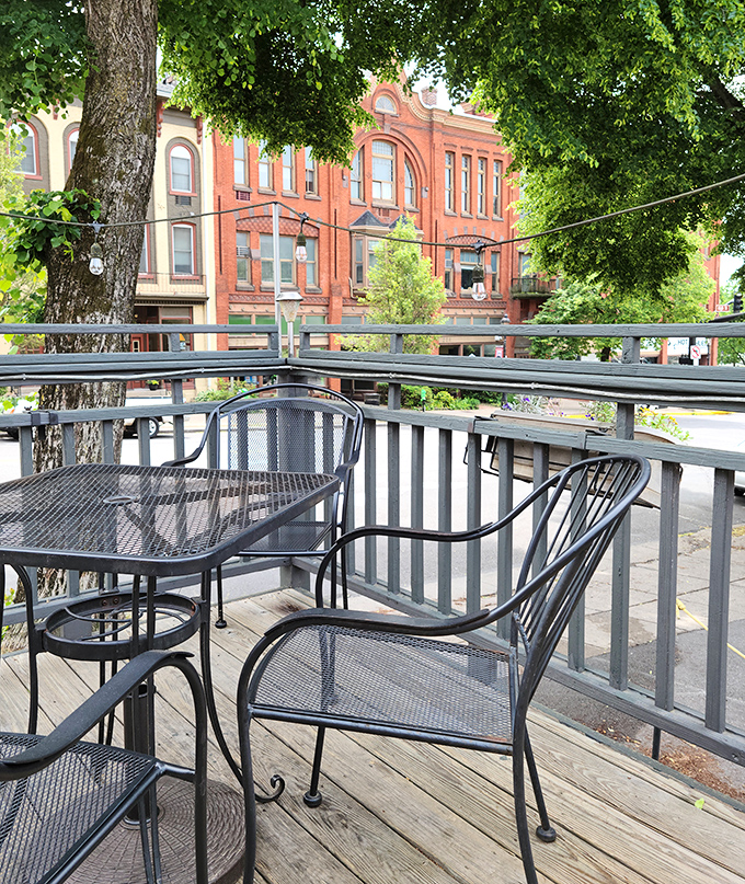 Outdoor seating that frames Bellefonte's historic charm. Fresh air makes everything taste better&mdash;it's science, or maybe just the magic of Pennsylvania summers.