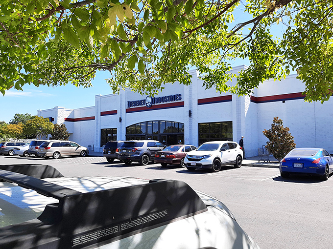 On sunny Sacramento days, the bright white building stands like a beacon of bargain possibilities under California blue skies.