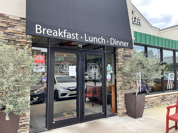 The entrance promises three square meals a day, but we all know you're really here for breakfast served whenever you darn well please.