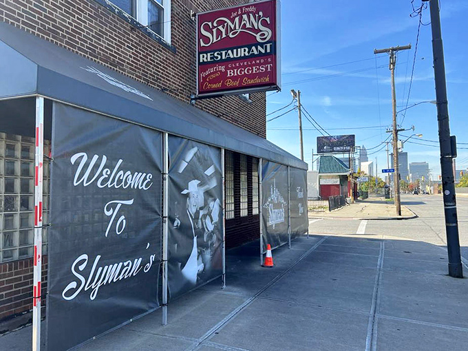 The welcome sign and city skyline remind you that some of life's greatest pleasures are found in unexpected places. Slyman's isn't just in Cleveland—it's part of Cleveland.