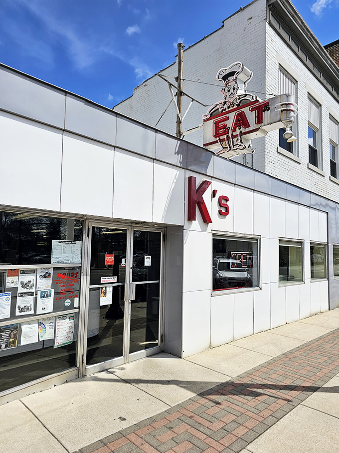 The vintage "EAT" sign above K's isn't just an instruction&mdash;it's the best advice you'll get all day. This Troy landmark promises satisfaction without fanfare.