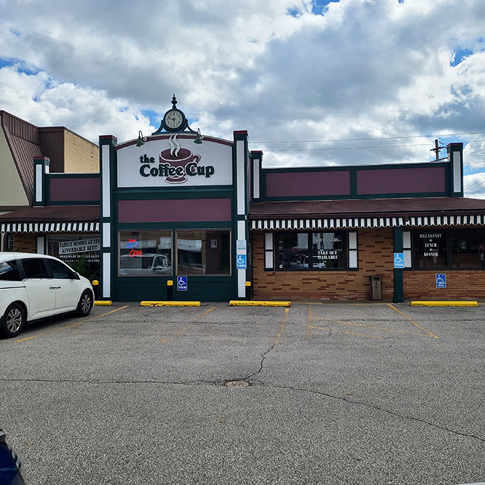 The Coffee Cup stands proud against an Ohio sky, its sign a beacon for hungry travelers and locals alike. Worth every mile of the journey.