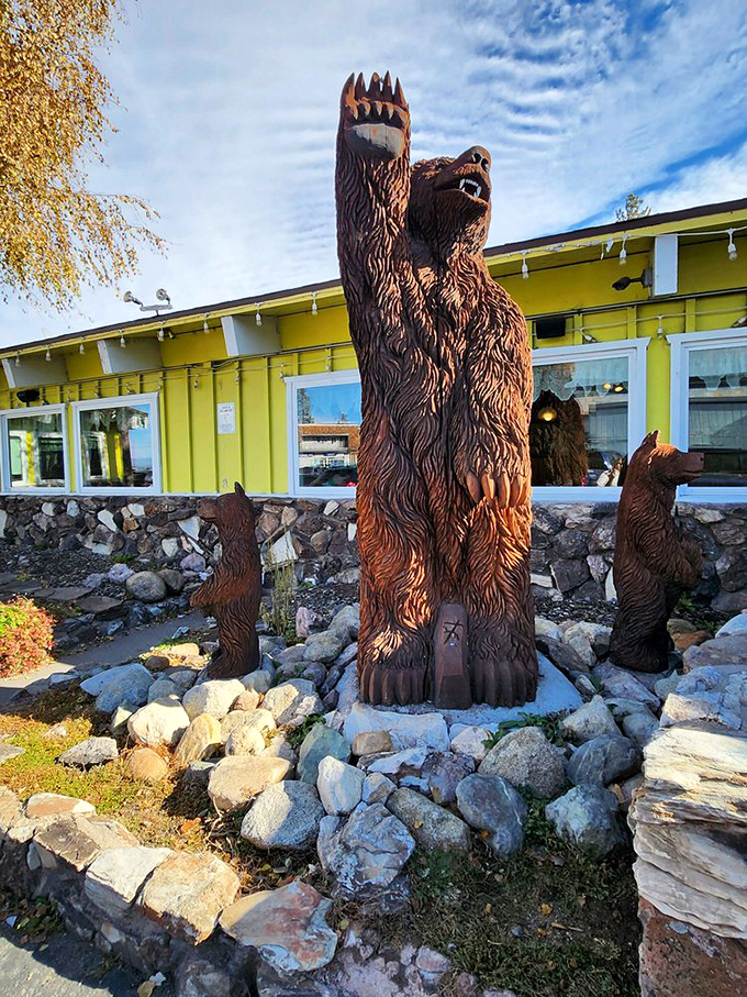 Wooden bear sculptures welcome visitors outside&mdash;a fitting Sierra Nevada greeting before you hibernate at your table with a stack of pancakes.