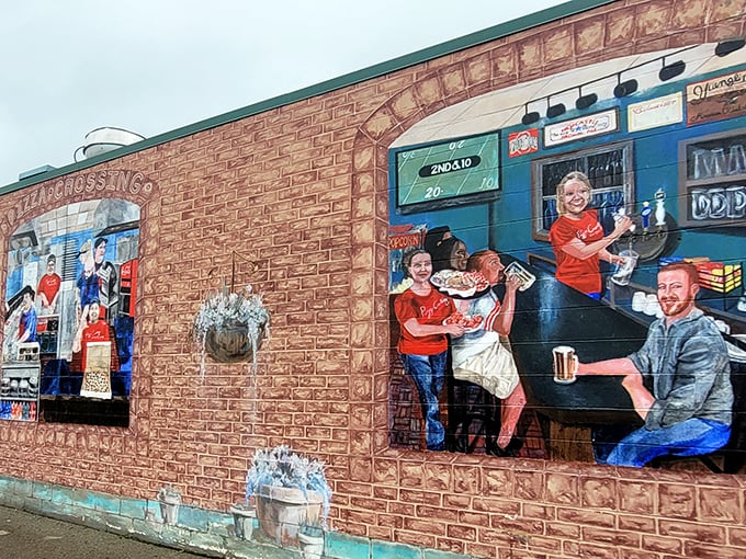 The exterior mural celebrates what happens inside&mdash;strangers becoming friends over the universal language of exceptional pizza.