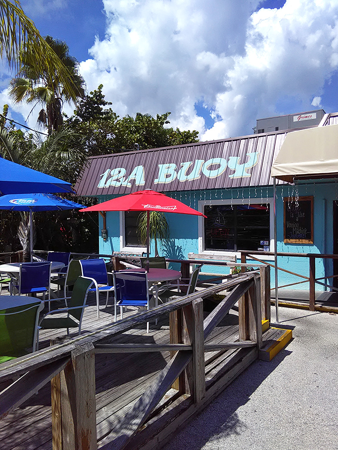 Florida sunshine bathes the outdoor seating area, where cold drinks and hot plates create the perfect equation for afternoon bliss.