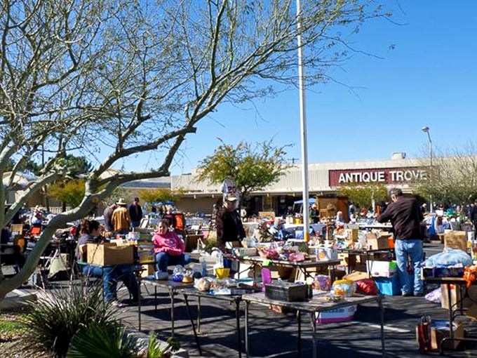 The treasure hunt spills outdoors during special events, where Arizona's perfect weather turns parking lot sales into social gatherings for the historically curious.