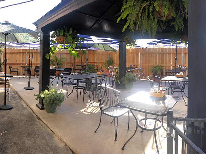 The outdoor patio &ndash; where breakfast meets fresh air in a marriage blessed by the California sunshine.