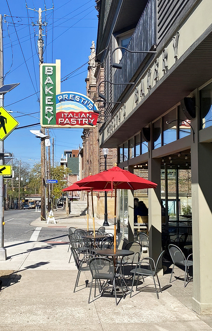 Sidewalk seating for those who can't wait to dive into their treats. Little Italy's charm flows right onto the street, along with occasional pastry crumbs.