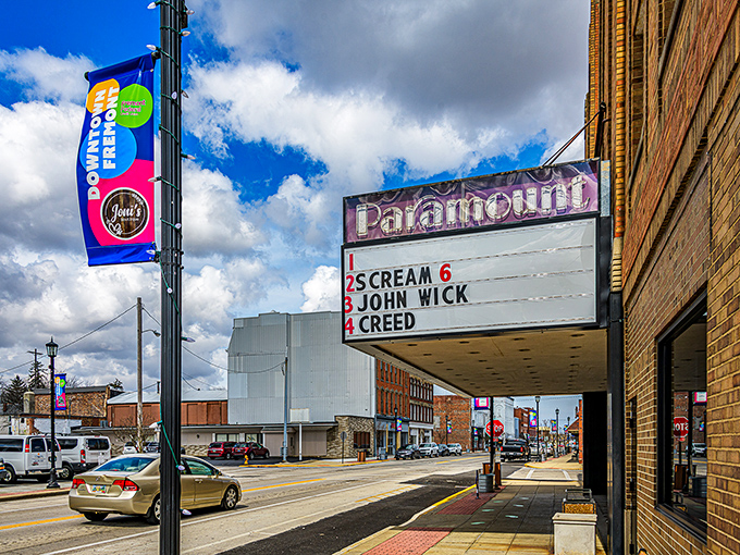 The Paramount Cinema marquee promises Hollywood escapes at small-town prices, where date nights don't require taking out a second mortgage.