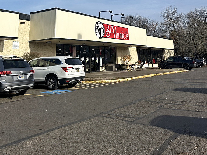 Plenty of parking spaces because even the most dedicated thrift shoppers need somewhere to park.