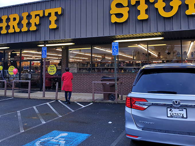 The moment of anticipation&mdash;that parking lot pause before diving into the thrifting wonderland. What treasures await behind those doors?
