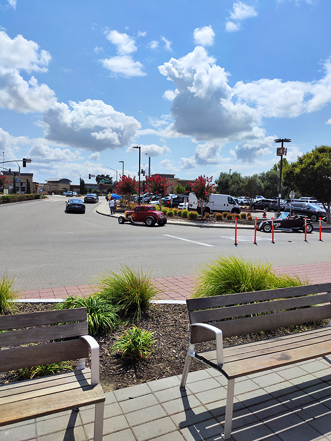 Strategic benches offer respite for the shopping-weary. The perfect vantage point to people-watch and judge everyone else's purchases while resting your feet.