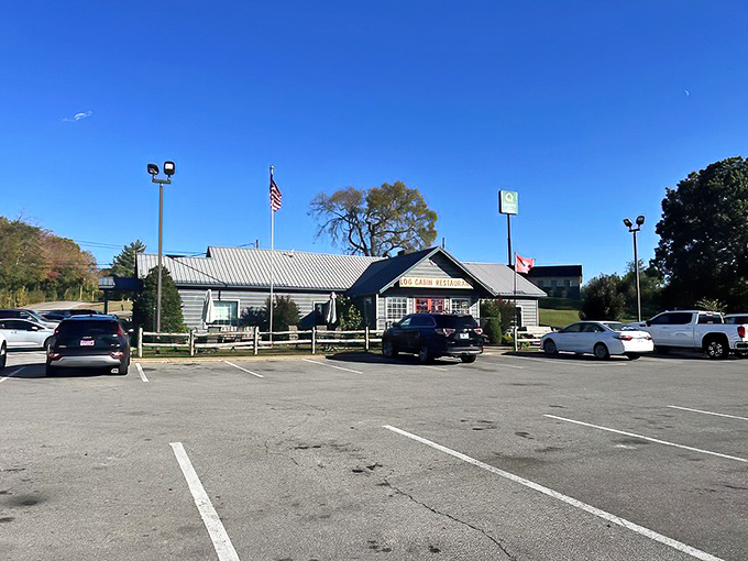 The parking lot might not look like much, but those cars represent people making very good decisions about their next meal.