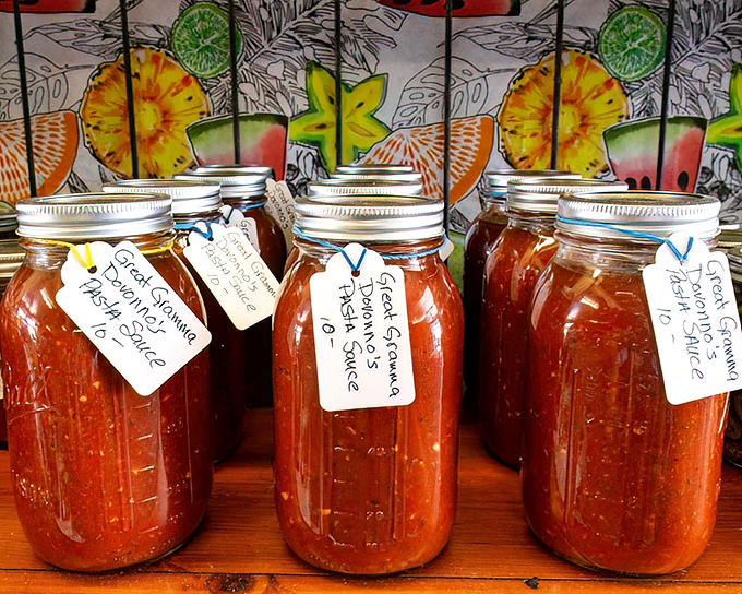 Homemade pasta sauce in mason jars &ndash; because someone's nonna clearly has too much time and tomatoes on her hands.