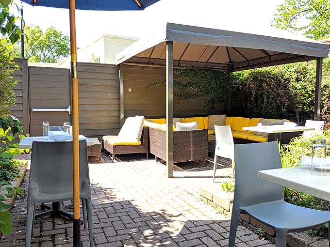 The patio at L'Albatros: where Clevelanders can pretend they're in Provence, minus the jet lag and with 100% more Midwest friendliness.