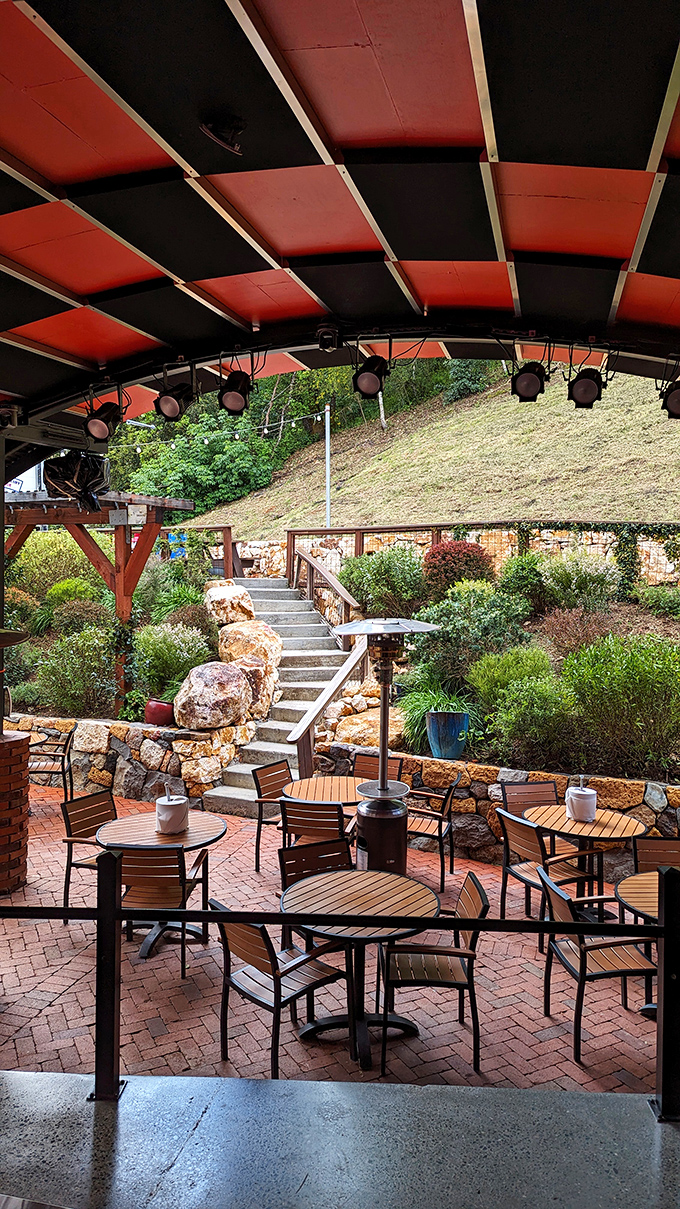 The stone-walled patio &ndash; where Napa Valley scenery meets Southern hospitality. A perfect setting for contemplating the meaning of barbecue life.