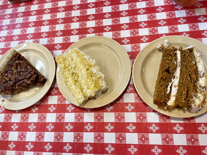 The dessert trinity&mdash;pecan pie, coconut cake, and carrot cake. Because after conquering a plate of barbecue, you've earned a sweet victory lap.