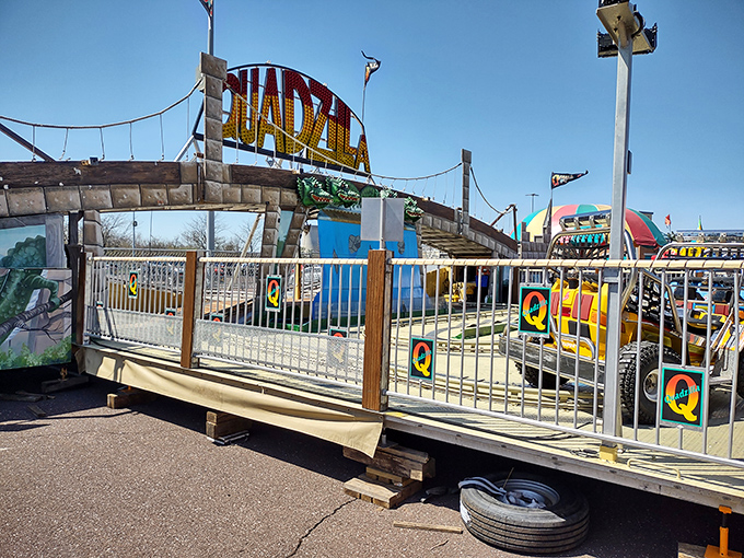 Even carnival rides make an appearance, because nothing says "I conquered the outlets" like celebrating with a spin on Quadzilla after maxing out your credit card.
