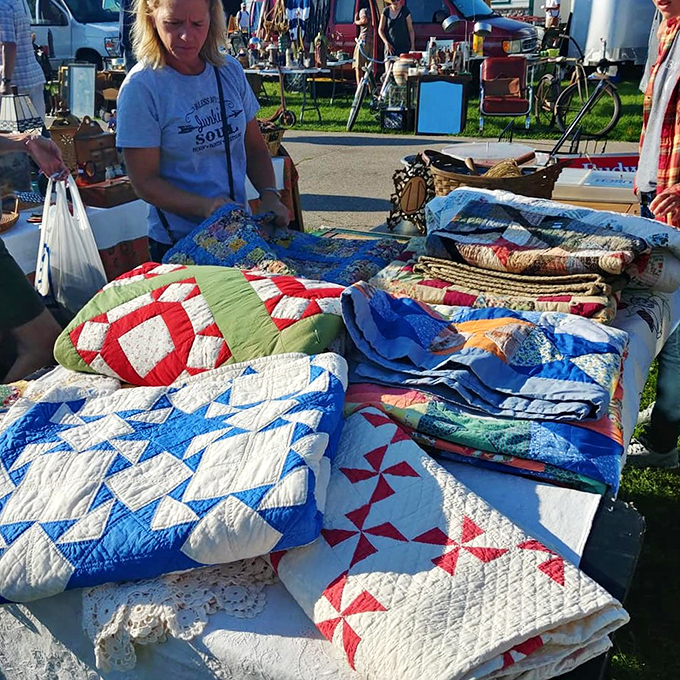 Handmade quilts display geometric precision and generations of craftsmanship. Each stitch represents hours of work and traditions passed through loving hands.