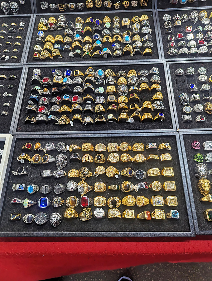 Treasure hunters, take note! These display cases of rings offer everything from subtle elegance to statement bling, each with its own story.