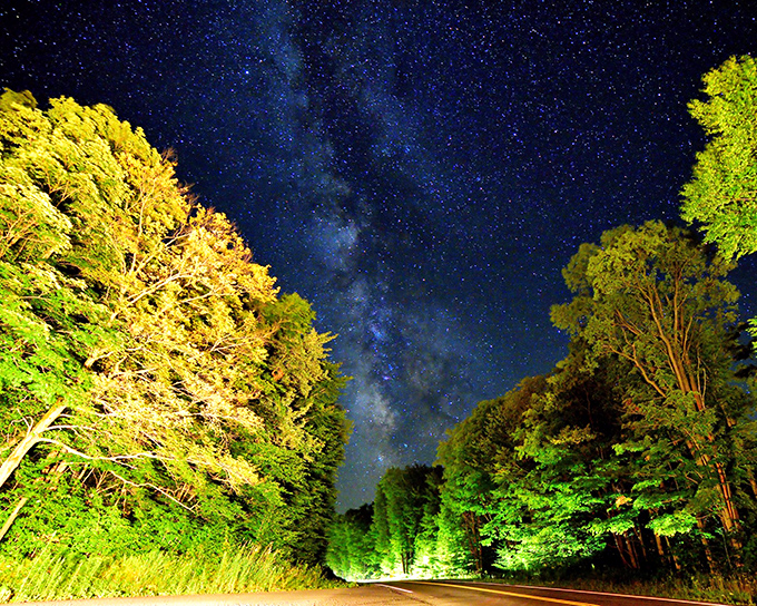 The Milky Way puts on a light show above Route 44. Cherry Springs' dark skies reveal what city folks have forgotten exists.