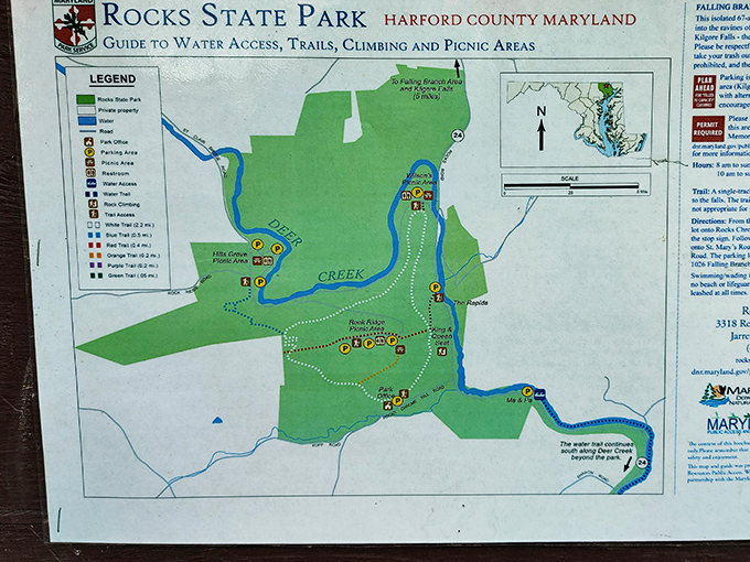 The park map reveals a wonderland of trails, picnic areas, and hidden gems. Your treasure map to Maryland's natural splendor&mdash;X marks all the spots.