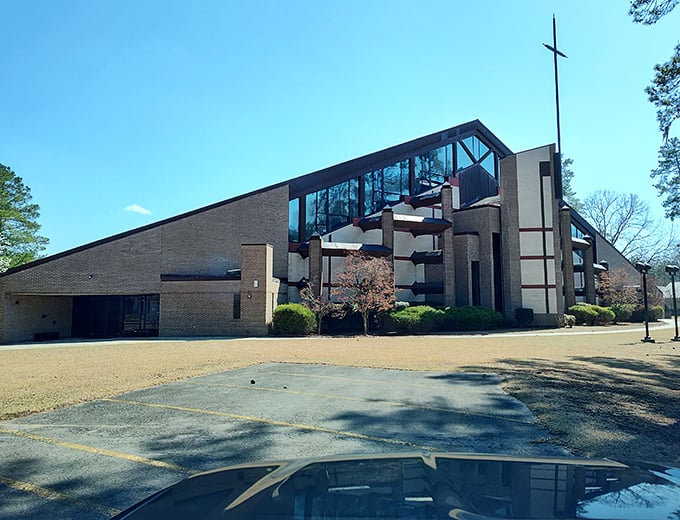 This modern church architecture proves that even in a town that cherishes its history, there's always room for contemporary expression.