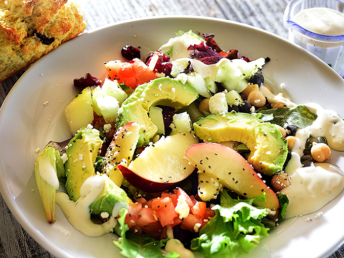 This isn't just a salad &ndash; it's a colorful celebration of fresh ingredients. Avocado, tomato, and greens dressed to impress even dedicated carnivores.