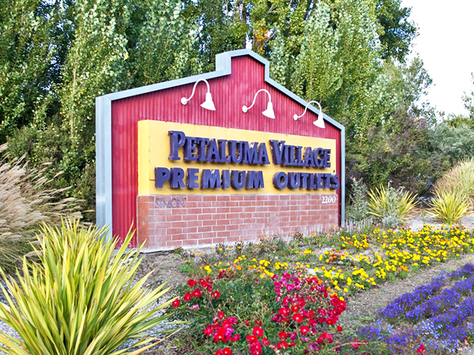 The entrance sign blooms amid carefully tended flowers, a first impression that says, "This isn't just discount shopping &ndash; it's discount shopping with California style."